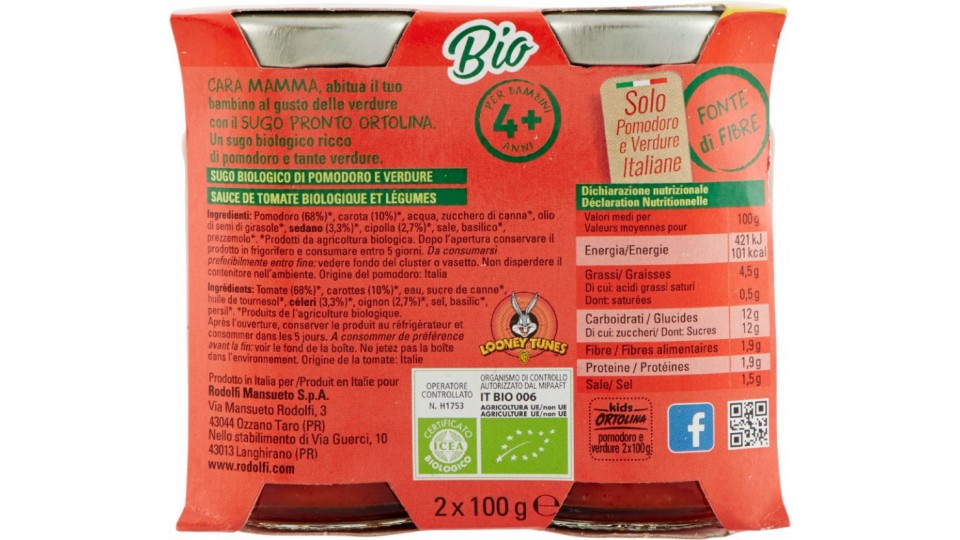 Rodolfi, Ortolina Kids Bio pomodoro e verdure | Salse, sughi e ...